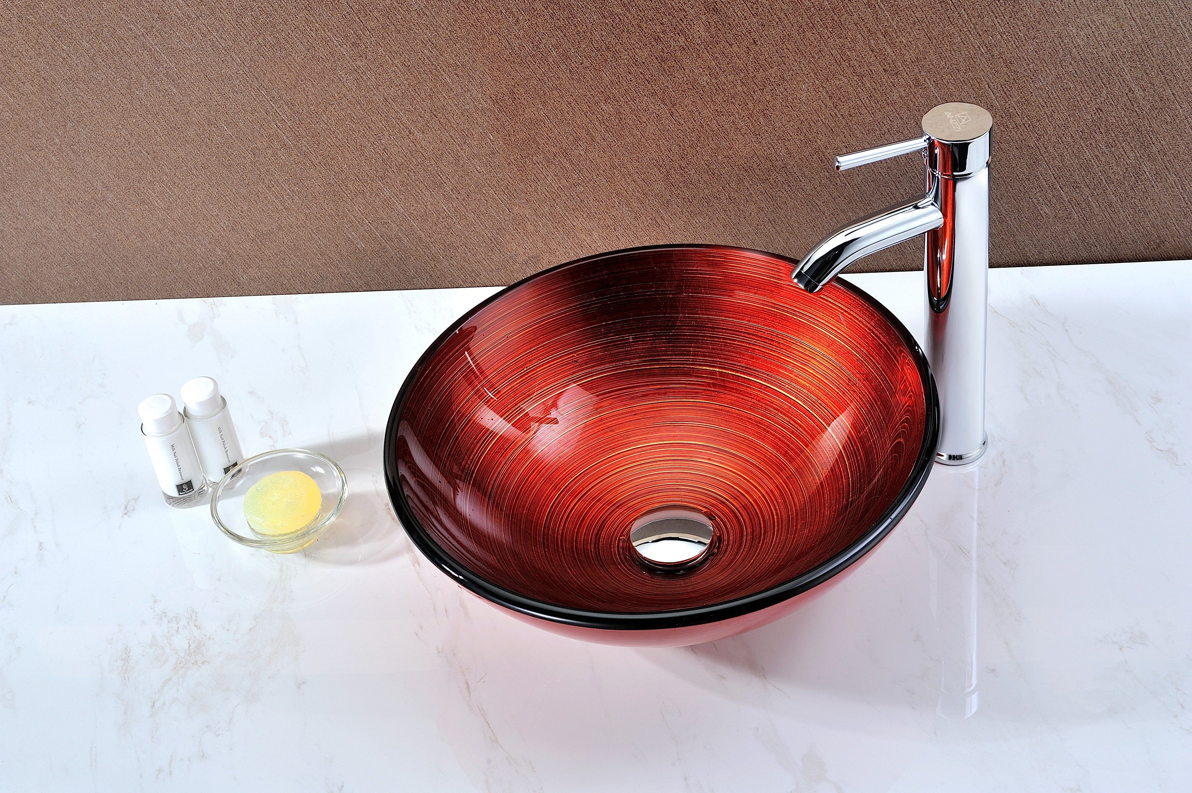 ANZZI LS-AZ057 Echo Series Deco-Glass Vessel Sink in Lustrous Red ...
